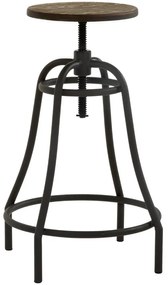 Tmavě šedá kovová barová židle Kave Home Malira s bambusovým sedákem 66-84 cm