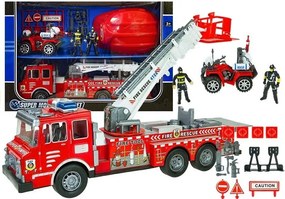 LEAN Toys Velká sada hasičů: hasičské auto, figurky, čtyřkolka, přilba pro děti
