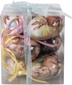 6ks dekorace barevné závěsné vajíčko s králíčky Spring Egg - Ø 5*8 cm