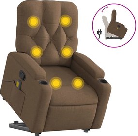 Zvedací masážní polohovací křeslo hnědé textil 3204726