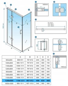 BPS-koupelny Obdélníkový sprchový kout HYD-OK03C 120x90 černá/transparent - bez vaničky