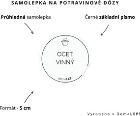 OCET VINNÝ - omyvatelná samolepka na dózu, výběr rozměrů Ø 5 cm / 5 x 5 cm / 6 x 8 cm | DomaLEP tvar: KOLEČKO, barva: PRŮHLEDNÁ - ČERNÉ písmo, velikost: Ø 5 cm - tučné písmo