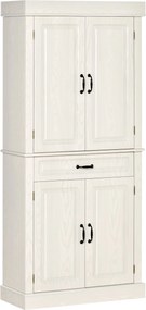HOMCOM Kuchaňský Skříňka se 2 Skříněmi a Zásuvkou, Dřevěná Kávová Skříňka v Koloniálním Stylu, 80x35x180cm Bílá | Aosom