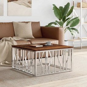 vidaXL Konferenční stolek stříbrný nerezová ocel a recyklované dřevo