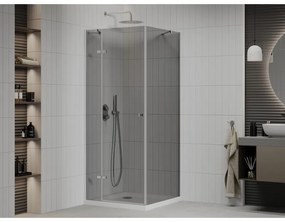 Mexen Roma sprchový kout s otočnými dveřmi 90 x 90 cm, Grafitově černá, Chromovaná + sprchová vanička Flat, Bílá - 854-090-090-0