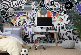 Samolepící tapeta trendy fialová graffiti stěna