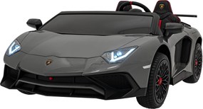 Ramiz Elektrické auto Lamborghini Aventador SV pro 2 děti Šedé + Bezkartáčový motor + Nafukovací kola + LED audio