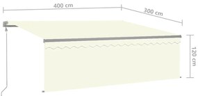 vidaXL Marketos Automatická markýza roleta LED a senzor větru 4 x 3 m krémová