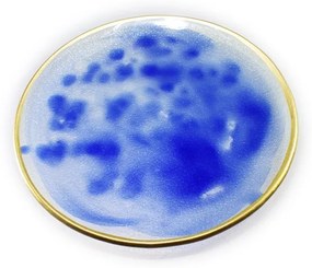 BDK-GLASS Kulatý skleněný talíř s malovaným dekorem a zlatým okrajem - modrý Průměr: 20cm
