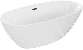 Mexen Eris volně stojící vana 180 x 80 cm, bílá, černý přepad - 53441808000-70
