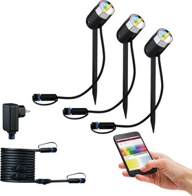 P 94284 Svítidlo venkovní Plug & Shine základní sada Spot Pike 3ks ZigBee RGBW 24V 40° antracit - PAULMANN
