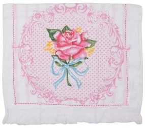 Bílý kuchyňský froté ručník s růží – 40x66 cm