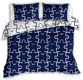 Bavlněné povlečení Puzzle Modré - 2. jakost Velikost: 220x200 + 2x 70x90 cm