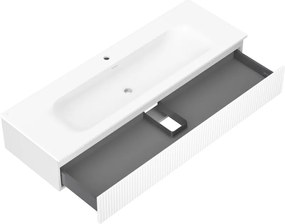 Mexen Rivel, koupelnová skříňka 140 cm s umyvadlem Vela, 1 zásuvka, drážkovaná, bílá matná, 91A20-14023-1-BF01-W23M01