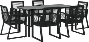 7dílný zahradní jídelní set černý PVC ratan 3156545