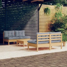 5dílná zahradní sedací souprava s šedými poduškami borovice - Default Title