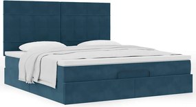 Osmanský rám postele s matrací tmavě modrý 200x200cm samet 3313497
