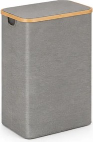 koš na prádlo, objem 100+ l, s víkem, 2 odnímatelné tašky, látka/bambus, 75x43x32 cm, šedá/přírodní, Dekorino KP20260003