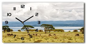 Wallmuralia Skleněné hodiny na stěnu Jezero Naivasha 60x30 cm