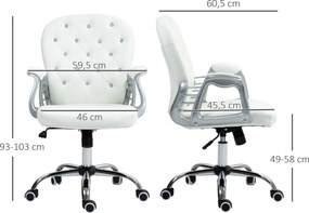 Vinsetto Kancelářská židle, ergonomická židle ke stolu s područky, polstrované opěradlo bílé