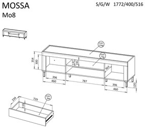 Televizní stolek Mossa MO 8 Dolmar 178/52/40 Barva: dub whisky/bílý mat
