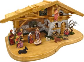 AMADEA Dřevěný osvětlený betlém s figurkami 54 cm