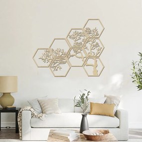 dřevo života Dřevěný strom na zeď HEXAGON Zvolte barvu dekoru: Javor, Rozměry šxv (cm): 60x48