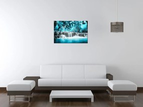 Gario Obraz s hodinami Vodopád v modré džungli Rozměry: 60 x 40 cm