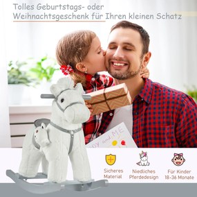 HOMCOM dětský houpací kůň Houpací zvíře pro miminka se zvuky zvířat Hračka Držadla pro 18–36 měsíců Plyšová Bílá 65 x 26 x 55 cm