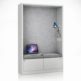 Kancelářská akustická kabina se sedátkem a USB-C portem, korpus šedý / sedák šedá, 1150 mm: SALLY MentalBox