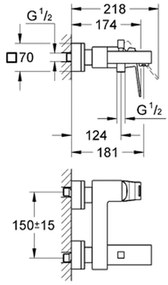 Grohe Eurocube - Vanová baterie nástěnná, chrom 23140000