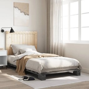 Rám postele s čelem šedý 100 x 200 cm masivní borové dřevo 3281545