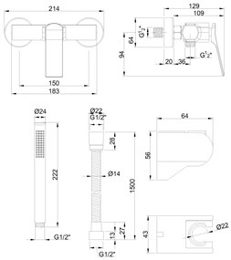Invena Neri, sprchová baterie s ruční sprchovou soupravou, měděná matná, INV-BN-P1-014-L