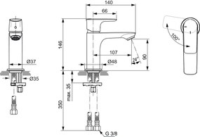 Ideal Standard Connect Air - Umyvadlová baterie SLIM s BlueStart bez odtokové garnitury, kartáčovaná zlatá A7011A2