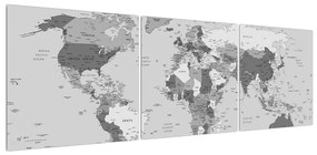 Černobílý obraz mapy světa (150x50 cm)