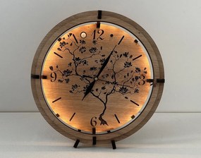 Li-Go "Azalka" Světelné hodiny 32 cm provedení povrchu: dub, varianta napájení svítidla: baterie+pohybové čidlo