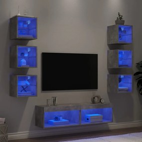 vidaXL 8dílná obývací stěna s LED kompozitní dřevo [3216639] Barva: Betonová šedá