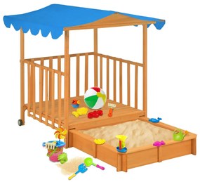 Dětský domeček s pískovištěm jedlové dřevo modrý UV50 - Default Title