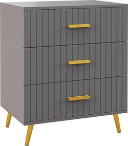HOMCOM Moderní komoda se 3 zásuvkami, dřevo a hliník, 60x40x71,5 cm, zlatá a tmavě šedá | Aosom