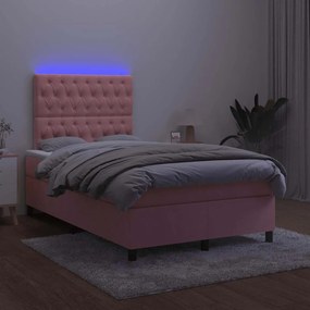 Box spring postel s matrací a LED růžová 120 x 190 cm samet 3270334