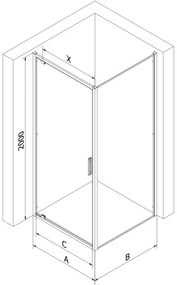 Mexen Exo, sprchový kout s křídlovými dveřmi 85 x 95 cm, 6mm čiré sklo, černý profil, 8181-085-095-70-00