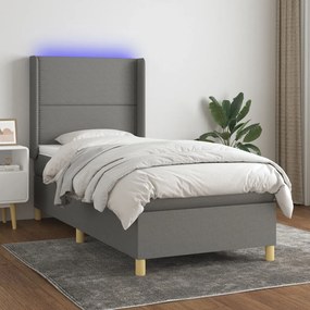 Box spring postel s matrací a LED tmavě šedá 100x200 cm textil 3138774