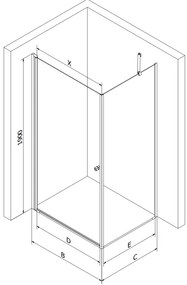 Mexen Pretoria sprchový kout 90 x 70 cm, 6mm sklo, zlatý profil-čiré sklo + slim sprchová vanička 5cm, 852-090-070-50-00-4010