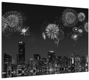 Obraz - Ohňostroj v Miami, černobílá (70x50 cm)