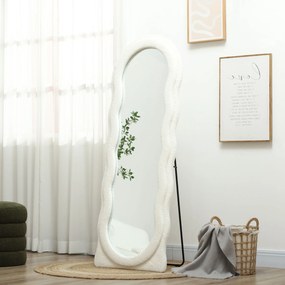 HOMCOM Zrcadlo na celou postavu 160 x 60 cm Obloukové stojací zrcadlo s vlnitým designem, nerozbitné sklo, bílá
