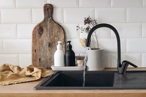Kuchinox Elza, stojánková dřezová baterie s elastickým ramenem, černá matná, LAV-BKE_B67D