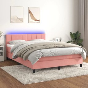 Box spring postel s matrací a LED růžová 140x200 cm samet 3134410