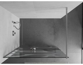 Mexen Kioto+, sprchová zástěna s poličkou a držákem na ručníky 140 x 200 cm, 8mm čiré sklo vzor bílý, chromový profil, 800-140-121-01-97