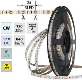 LED pásek McLED 12V studená bílá CRI90 š=8mm IP20 9,6W/m 120LED/m SMD2835 ML-121.838.60.2