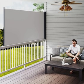 Outsunny výsuvná boční markýza 300 x 140 cm Zahradní markýza s UV ochranou Windbreak Metal Polyester Light Grey | Aosom.de
